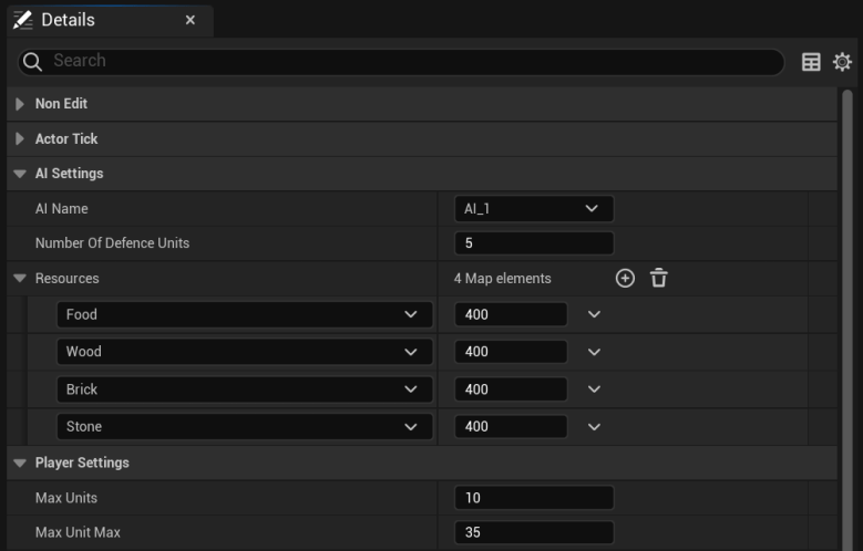 RTS Template – AI Player Settings – Defuse Studios